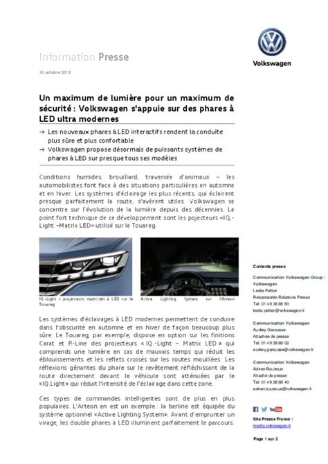 Un maximum de lumière pour un maximum de sécurité Volkswagen s appuie sur des phares à LED