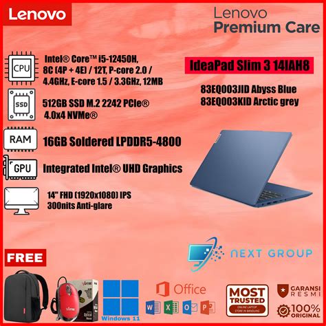 Jual Lenovo Ideapad Slim 3 14iah8 3jid 3kid Core I5 12450h 16gb 512gb W11 Ohs Di Seller Next