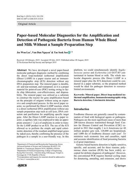 Pdf Paper Based Molecular Diagnostics For The Amplification And Detection Of Pathogenic