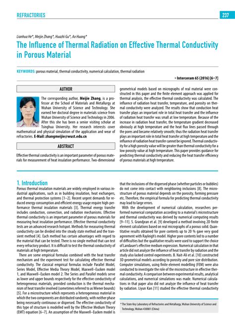 Pdf The Influence Of Thermal Radiation On Effective Thermal Conductivity In Porous Material