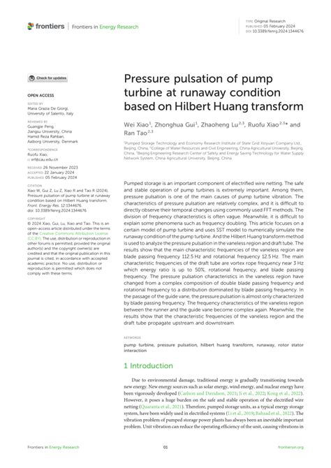 Pdf Pressure Pulsation Of Pump Turbine At Runaway Condition Based On