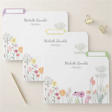 Pretty Watercolor Flower Meadow Personalised File Folder Zazzle Pretty Watercolor Flower Meadow Personalised File Folder Zazzle
