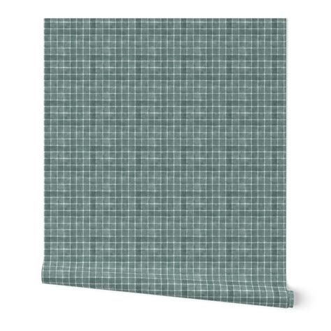 Greyed Teal Green Window Pane Check Wallpaper Spoonflower
