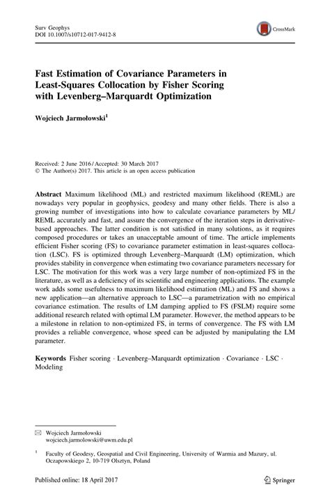 Pdf Fast Estimation Of Covariance Parameters In Least Squares