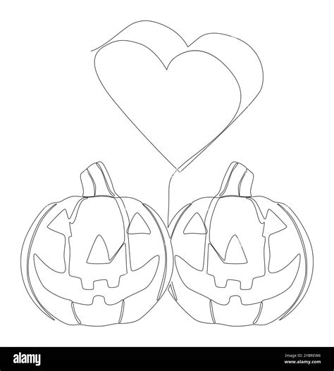 One Continuous Line Of Halloween Jack O Lantern Pumpkin With Heart Thin Line Illustration