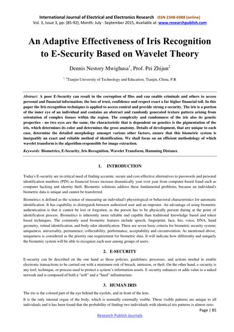 Pdf An Adaptive Effectiveness Of Iris Recognition To E Security Based