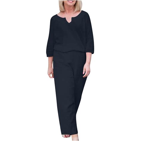 Wreesh Womens Lounge Sets Cotton Linen Solid Summer Loose 2 Piece