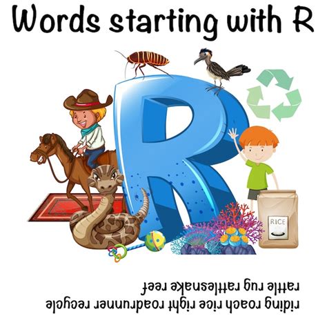Palabras en inglés que comienzan con la letra r Vector Premium