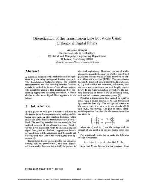 Discretization Of The Transmission Line Equations Using Orthogonal