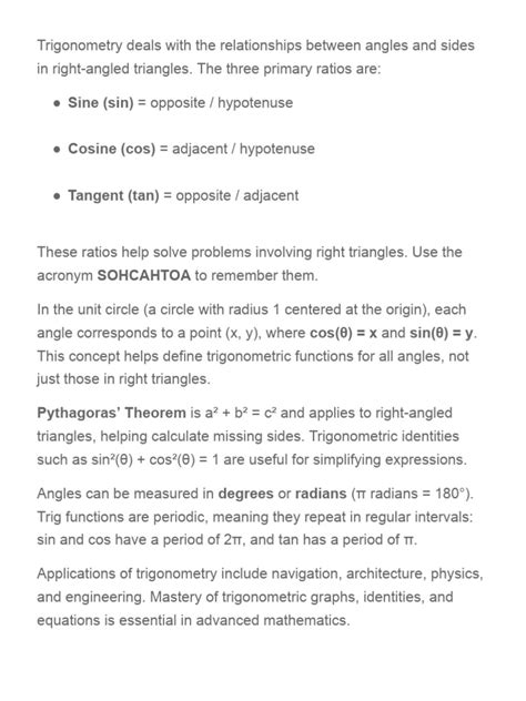 Trig Year 10 Class Notes Pdf