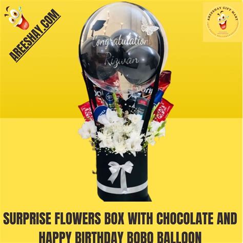 Surprise Flowers Box With Chocolate And Happy Birthday Bobo Balloon