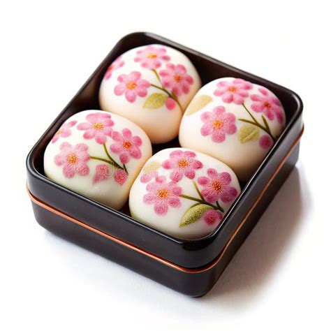 Japanese Mochi Box With Cherry Blossom Motifs Stock Illustration