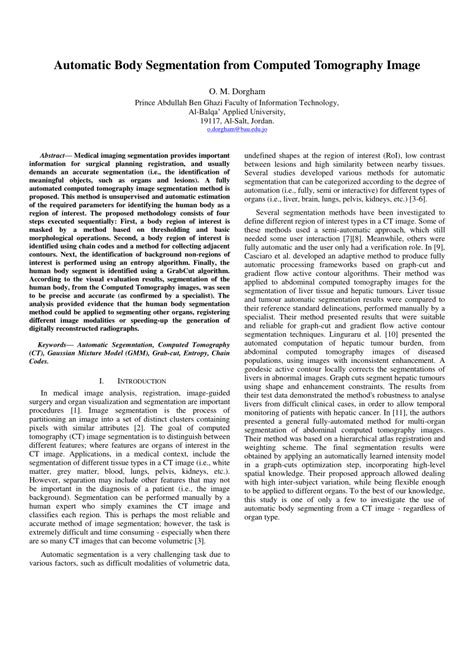 Pdf Automatic Body Segmentation From Computed Tomography Image