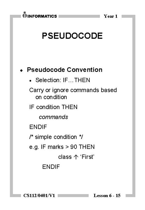 Year 1 Lesson 6 Design Tool Pseudocode Program