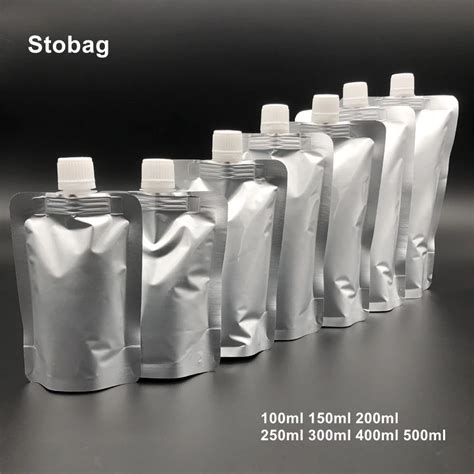 Stobag 알루미늄 호일 액체 패키지 음료 가방 노즐 주스 음료 우유 밀봉 스탠드 업 보관 재사용 가능한 플라스틱 파우치