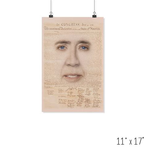 Nicolas Cage Declaration Of Independence Poster Funny Meme Etsy