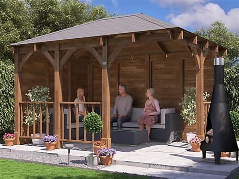 Dunster House Corner Gazebo 4m X 3m Garden Shelter Canopy Wooden Roof
