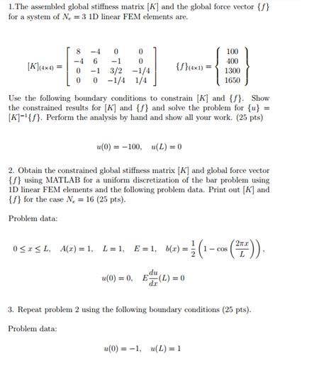 Solved The Assembled Global Stiffness Matrix K And The Chegg