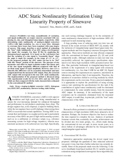 Pdf Adc Static Nonlinearity Estimation Using Linearity Property Of Sinewave