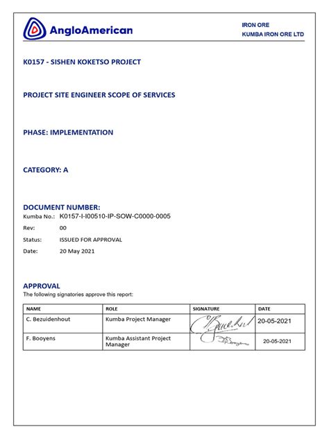 Scope Of Services Site Engineer Pdf Mining Minerals