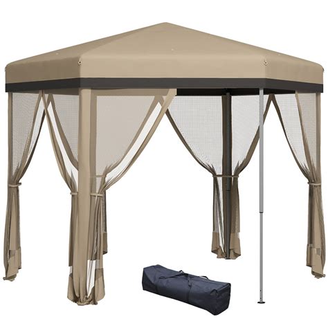outsunny tente à auvent 12 x 12 pi tonnelle hexagonale avec filet kaki