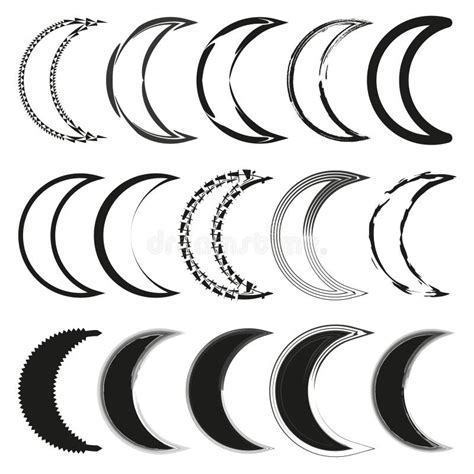 Abstract Crescent Shapes Variety Of Styles Black And White Vector