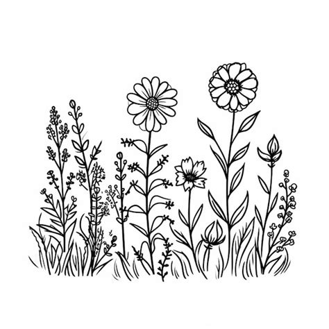 Premium AI Image A Drawing Of A Field With Flowers And Grass Generative Ai