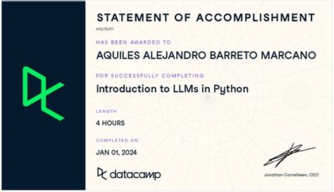 I Just Completed Introduction To Llms In Python By Aquiles Barreto Phd