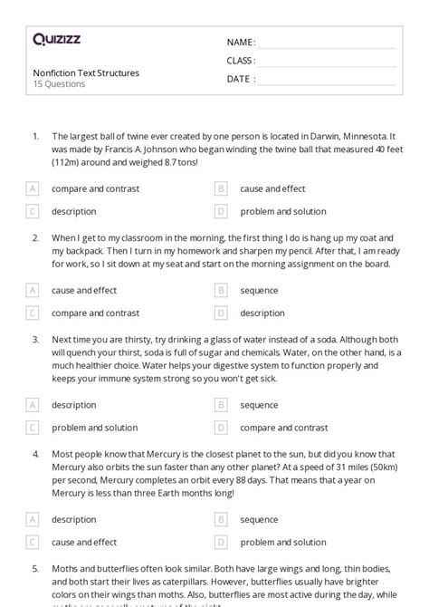 50 Summarizing Nonfiction Texts Worksheets For 5th Grade On Quizizz