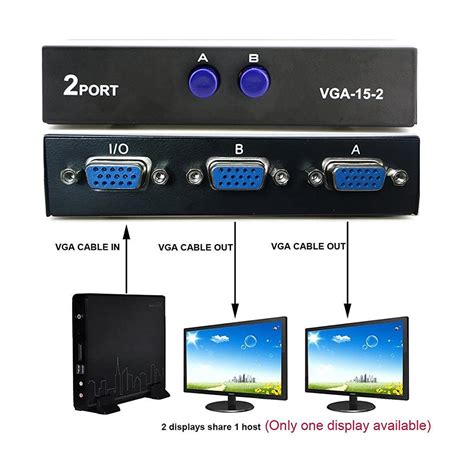 2 Port Vga Switch 2 In 1 Out Press Button For Pc Tv Monitor Black
