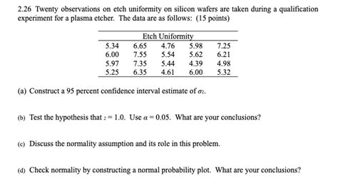Solved 2 26 Twenty Observations On Etch Uniformity On Chegg Com