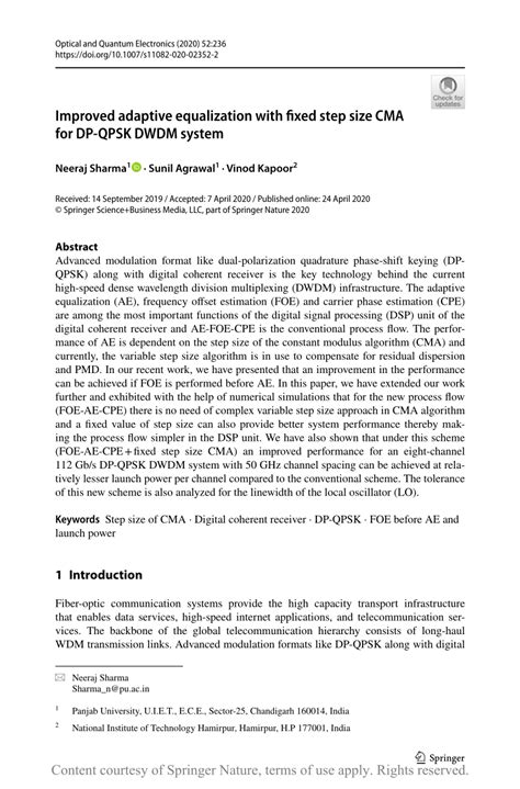 Improved Adaptive Equalization With Fixed Step Size Cma For Dp Qpsk