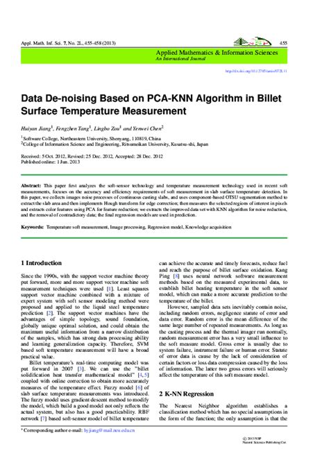pdf data de noising based on pca knn algorithm in billet surface