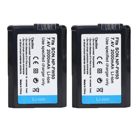 2Pcs 2000mAh NP FW50 NP FW50 Camera Battery For Sony A5100 NEX5T NEX5R