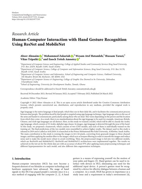 pdf human computer interaction with hand gesture recognition using