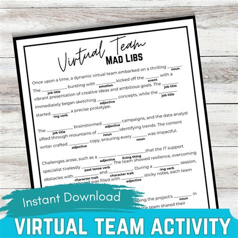 Virtual Team Mad Libs For Work Printable Virtual Teams Happy Hour