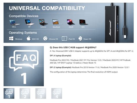 Hiearcool USB C Hub USB C Ethernet Adapter In USB C Docking Station With K Hz HDMI Gbps