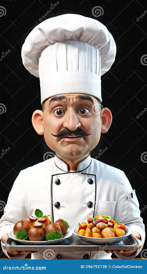 Illustration Of A Chef Carrying A Tray Of Delicious Food In Cartoon