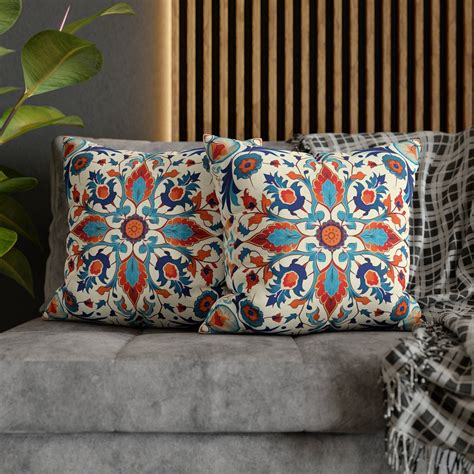 Retro Chic Vintage Boho Pillow Cover Blue And Orange Square Pillowcase
