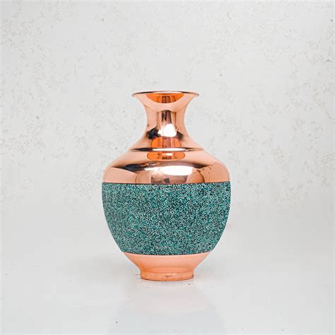 گلدان بلونی مس و فیروزه شرکت صنایع دستی آقاجانی