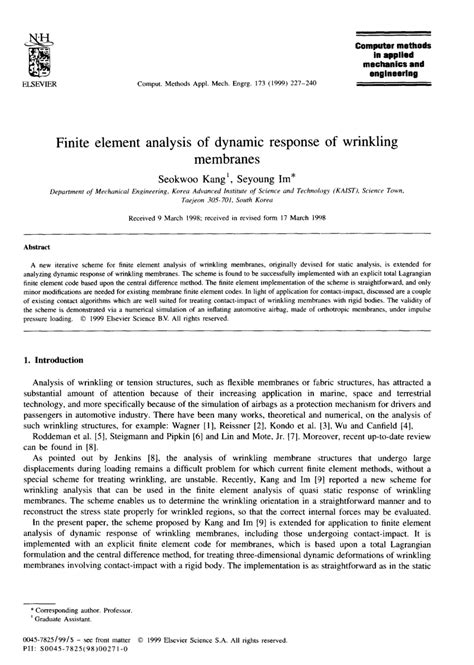 Pdf Finite Element Analysis Of Wrinkling Membranes