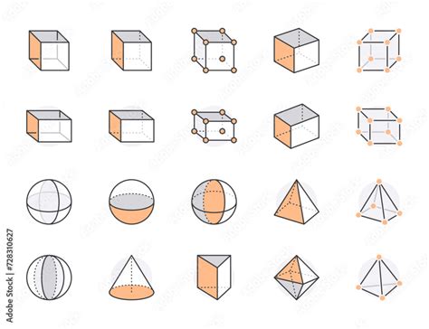 Geometric Shapes Flat Line Icons Set Abstract Figures Cube Sphere