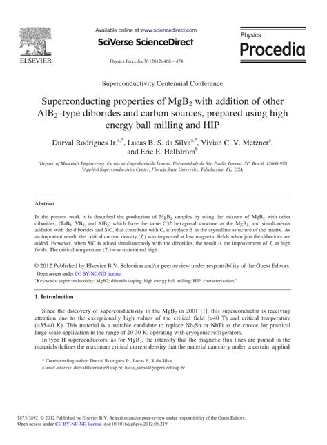 Pdf Superconducting Properties Of Mgb2 With Addition Of Other Alb2 Type Diborides And Carbon