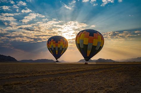 Hot Air Balloon Taking Off In The Namib Desert In Namibia Africa Stock