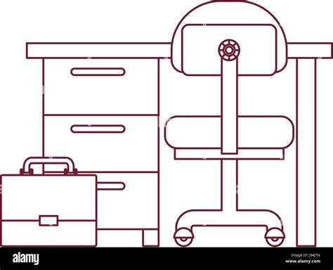 Dark Red Line Contour Of Work Place Office Interior And Portfolio Stock