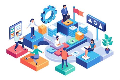 A Vibrant Isometric Illustration Portrays A Team Utilizing Agile