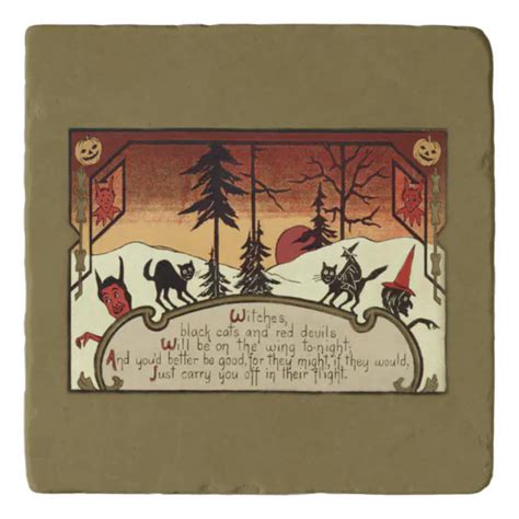 Witch Devil Jack O Lantern Pumpkin Full Moon Trivet Zazzle