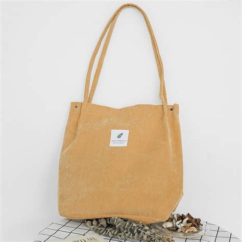 Women Corduroy Totes Bag Casual Pure Color Simple Chic Shoulder Cotton