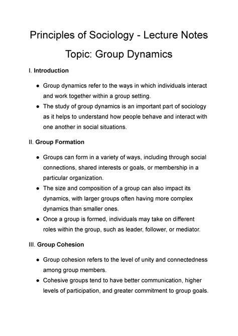 Principles Of Sociology Lecture Notes Group Dynamics Principles Of