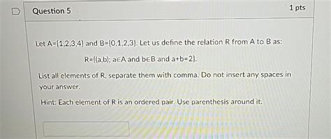 solved question 51 ﻿ptslet a {1 2 3 4} ﻿and b {0 1 2 3}